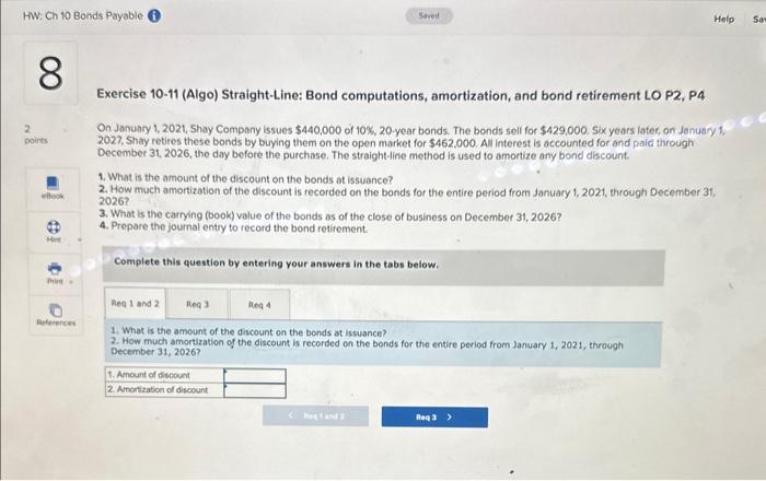 Solved Exercise 10-11 (Algo) Straight-Line: Bond | Chegg.com