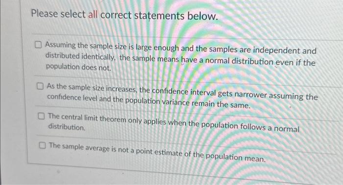 Solved Please select all correct statements below. Assuming | Chegg.com