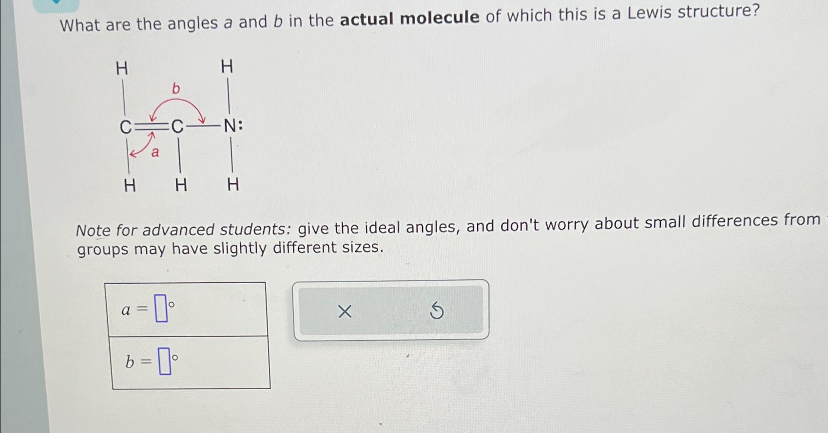 Solved What are the angles a and b ﻿in the actual molecule | Chegg.com
