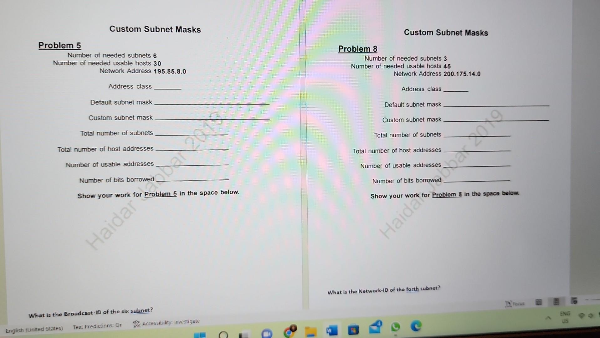 Solved 192.168.1.2/26 Bits Borrowed? Subnets? Subnet Mask? | Chegg.com
