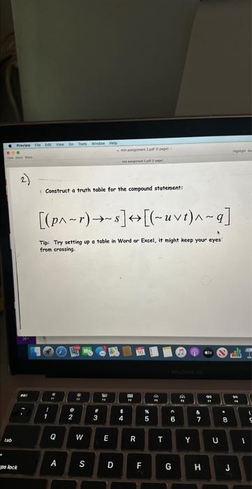 Solved Construst a truth table for the compound statement: | Chegg.com