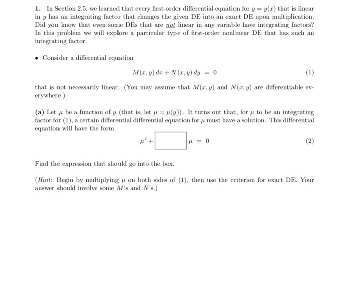 Solved 1. In Section 2.5, we learned that every first-order | Chegg.com