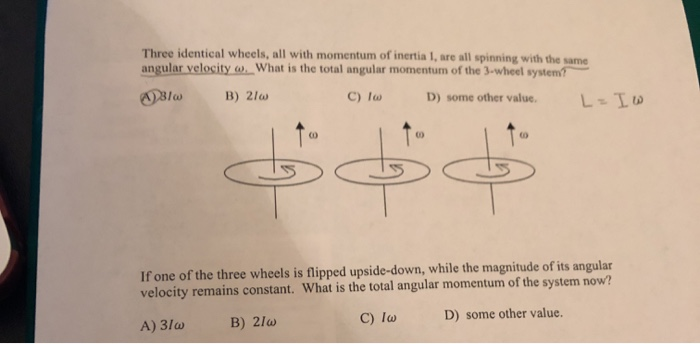 Solved Three identical wheels, all with momentum of inertia | Chegg.com