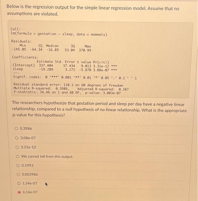 Solved Below is the regression output for the simple linear | Chegg.com