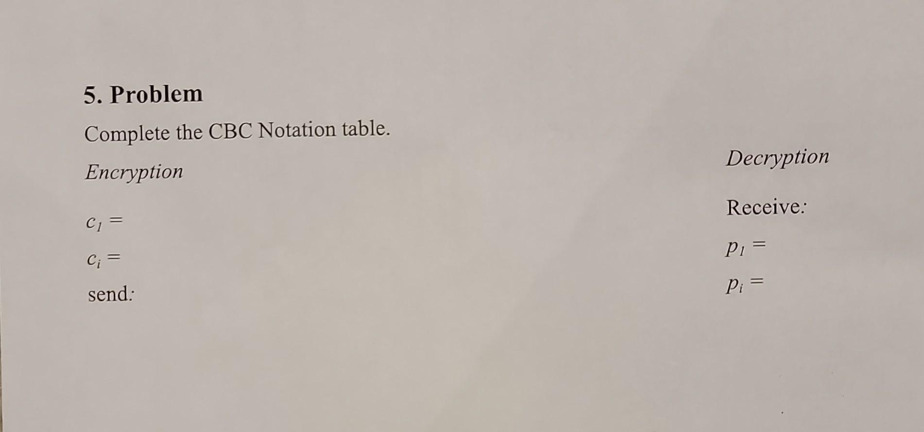 Solved 5. Problem Complete the CBC Notation table. | Chegg.com