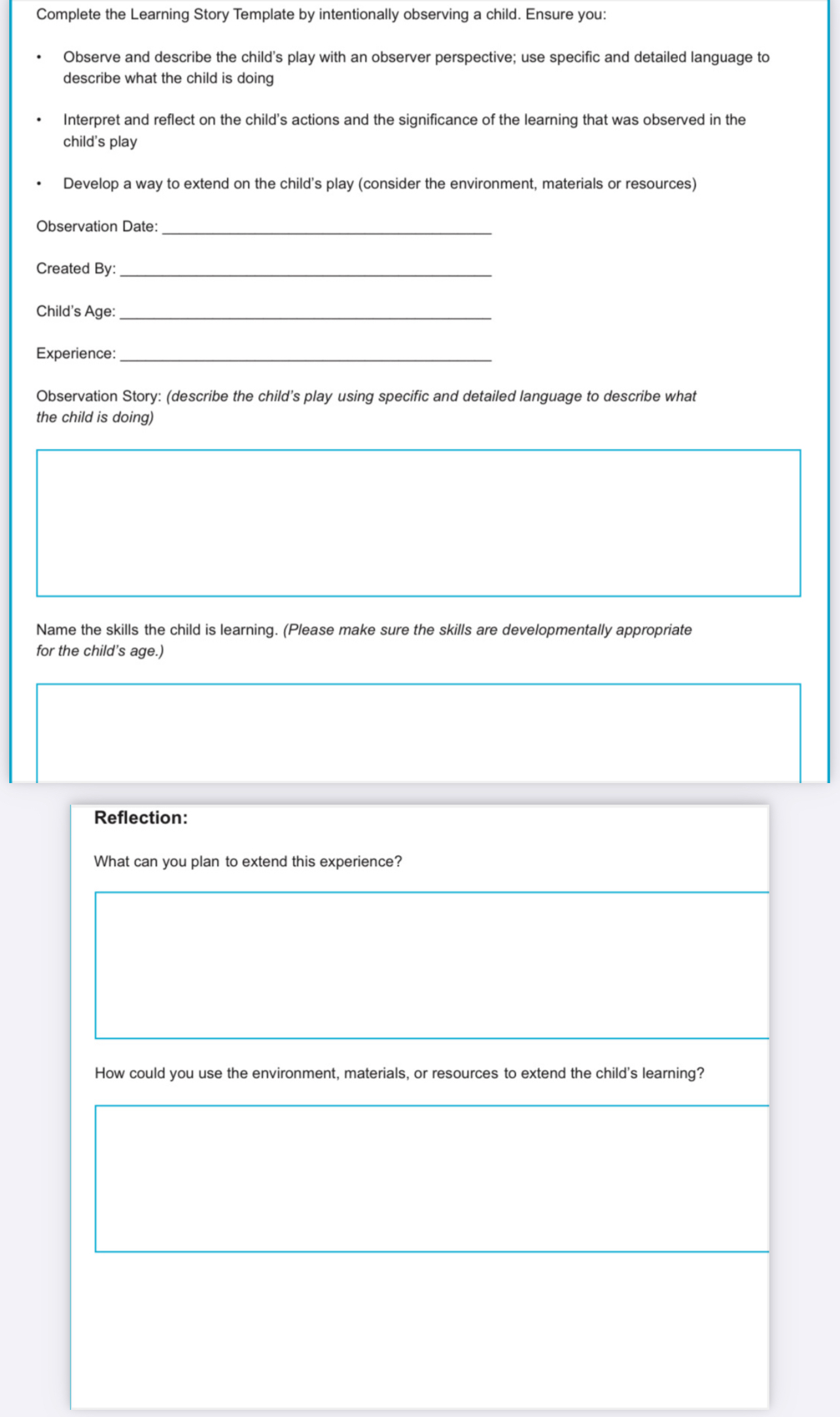 Solved Complete the Learning Story Template by intentionally | Chegg.com