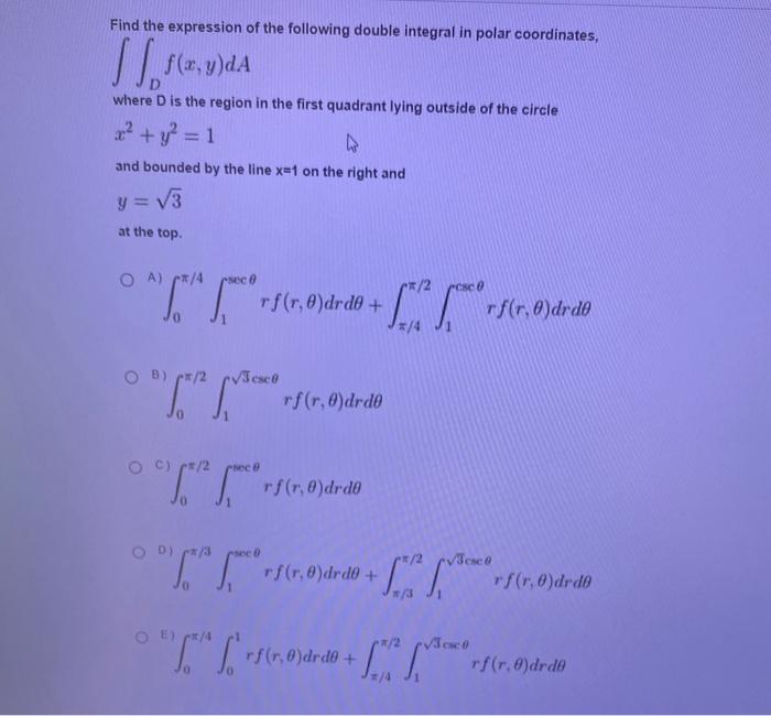 Solved Find the expression of the following double integral | Chegg.com