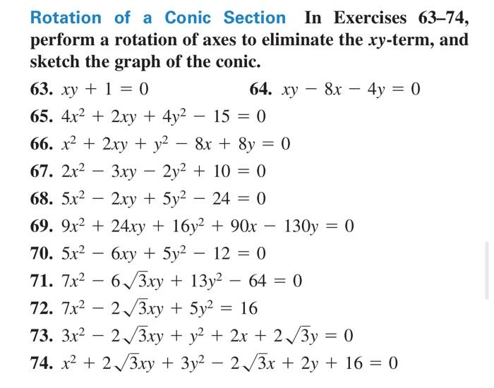 Solved Rotation of a Conic Section In Exercises 63-74, | Chegg.com