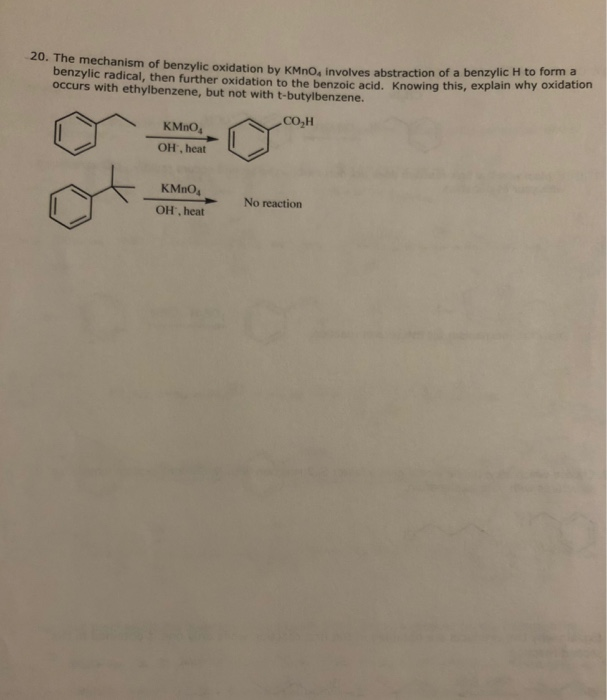 Solved 20. The mechanism of benzylic oxidation by KMnO | Chegg.com