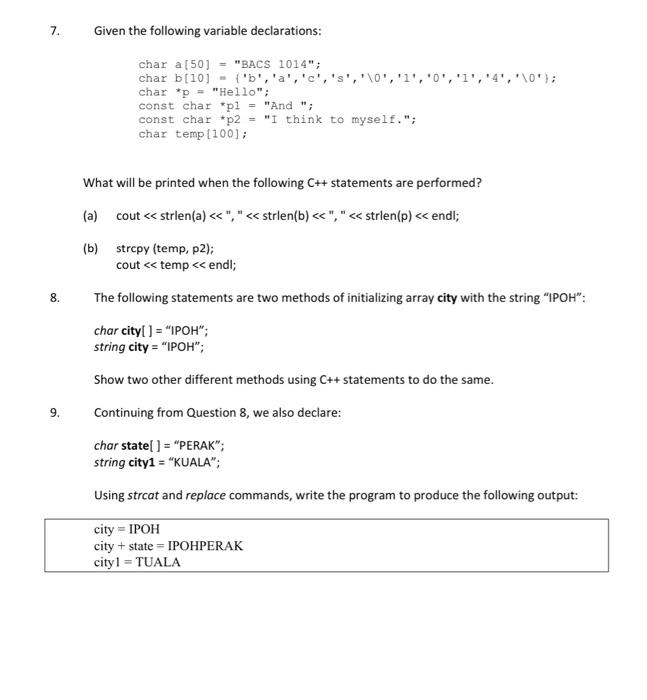 Solved 1. Evaluate the value of the following expressions: | Chegg.com