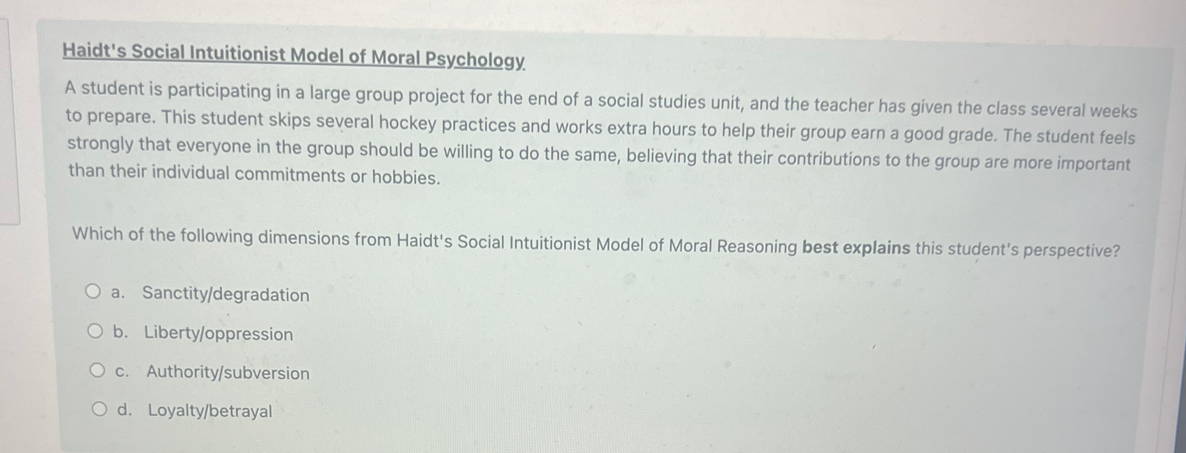 Solved Haidt's Social Intuitionist Model of Moral | Chegg.com