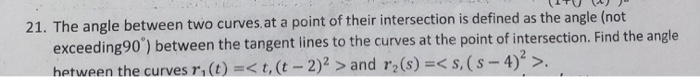 Solved 21. The angle between two curves, at a point of their | Chegg.com