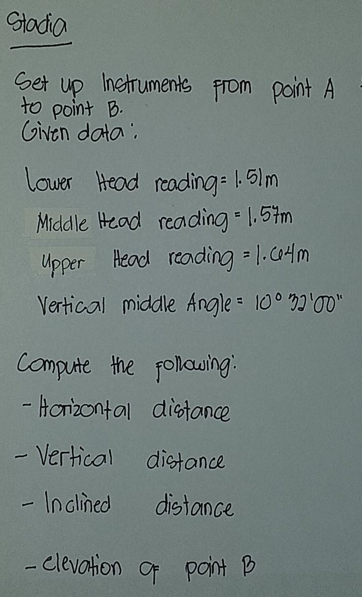 Solved Stadia Set up Instruments from point A to point B. | Chegg.com