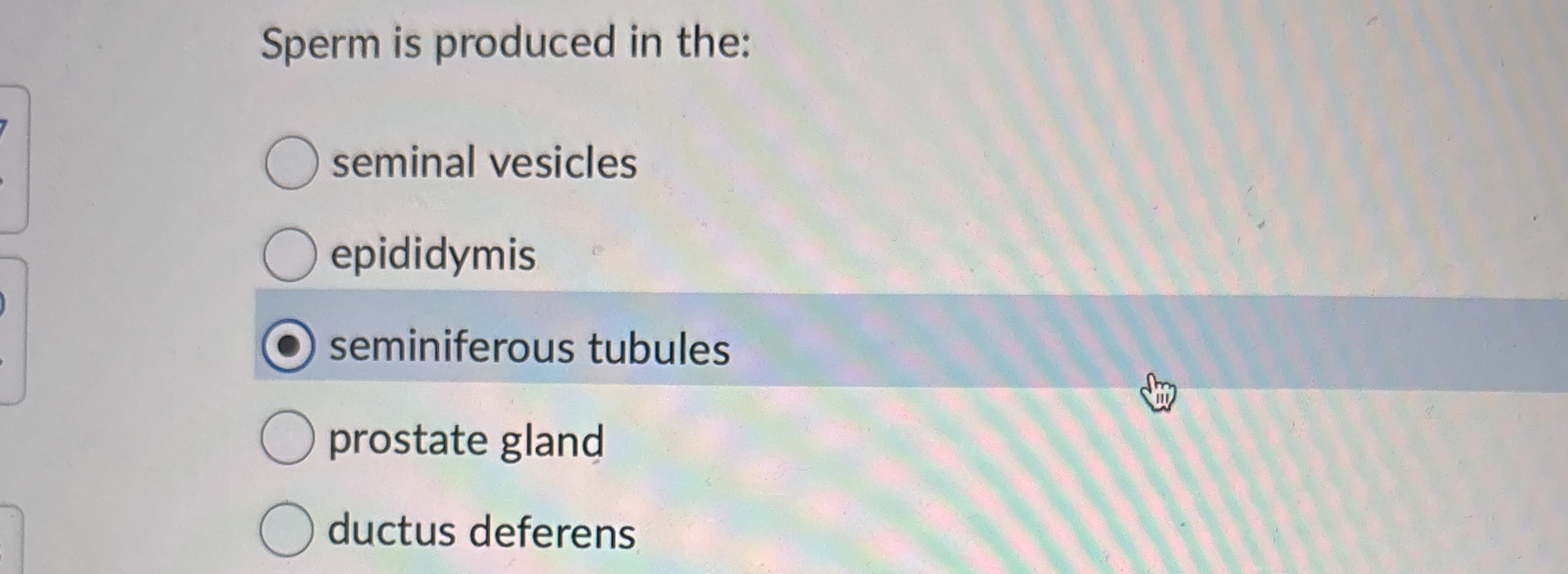 Solved Sperm is produced in the:seminal | Chegg.com