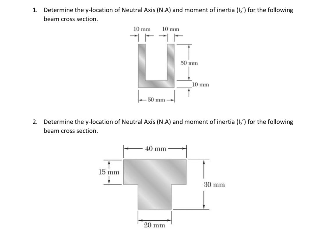 Solved Determine the y-location of Neutral Axis (N.A) ﻿and | Chegg.com