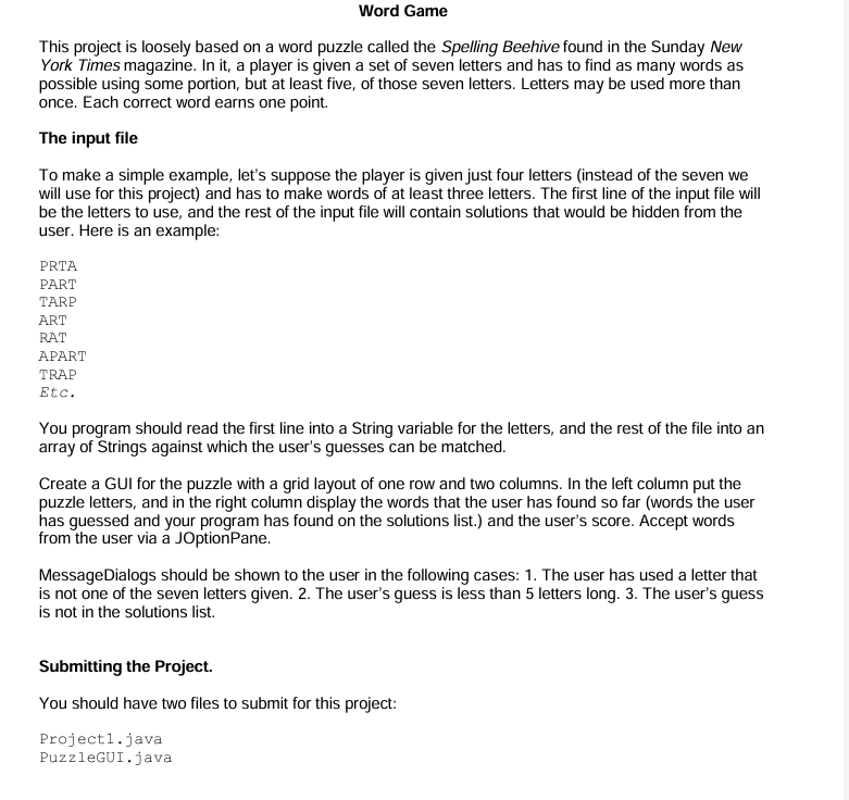 Solved Word GameThis project is loosely based on a word | Chegg.com
