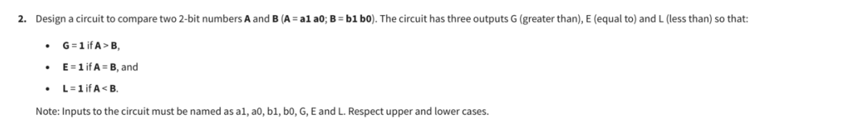 Solved Design a circuit to compare two 2-bit numbers A and | Chegg.com