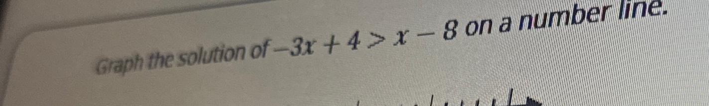Solved Graph the solution of -3x+4>x-8 ﻿on a number line. | Chegg.com