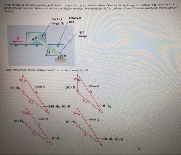 Solved A block of weight Wattached to rid linkage AB rests | Chegg.com