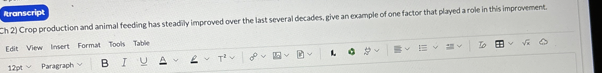 Solved Ch 2) ﻿Crop production and animal feeding has | Chegg.com