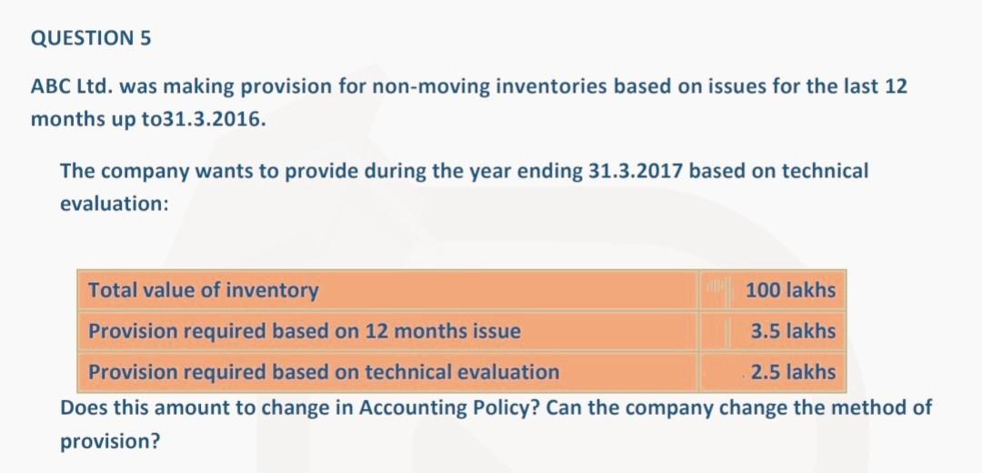 Solved QUESTION 5 ABC Ltd. was making provision for | Chegg.com