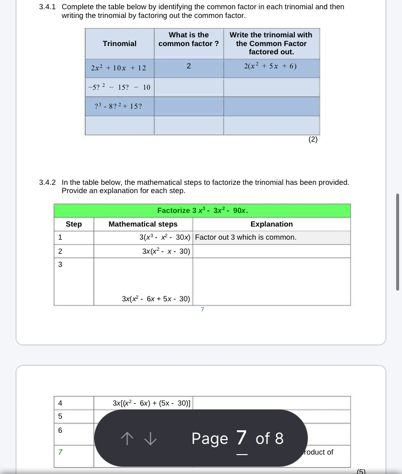 Solved \table[[1,3(x3-x2-30x),Factor out 3 ﻿which is | Chegg.com