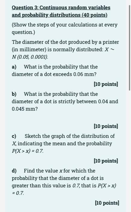 Solved Question 3: Continuous random variables and | Chegg.com
