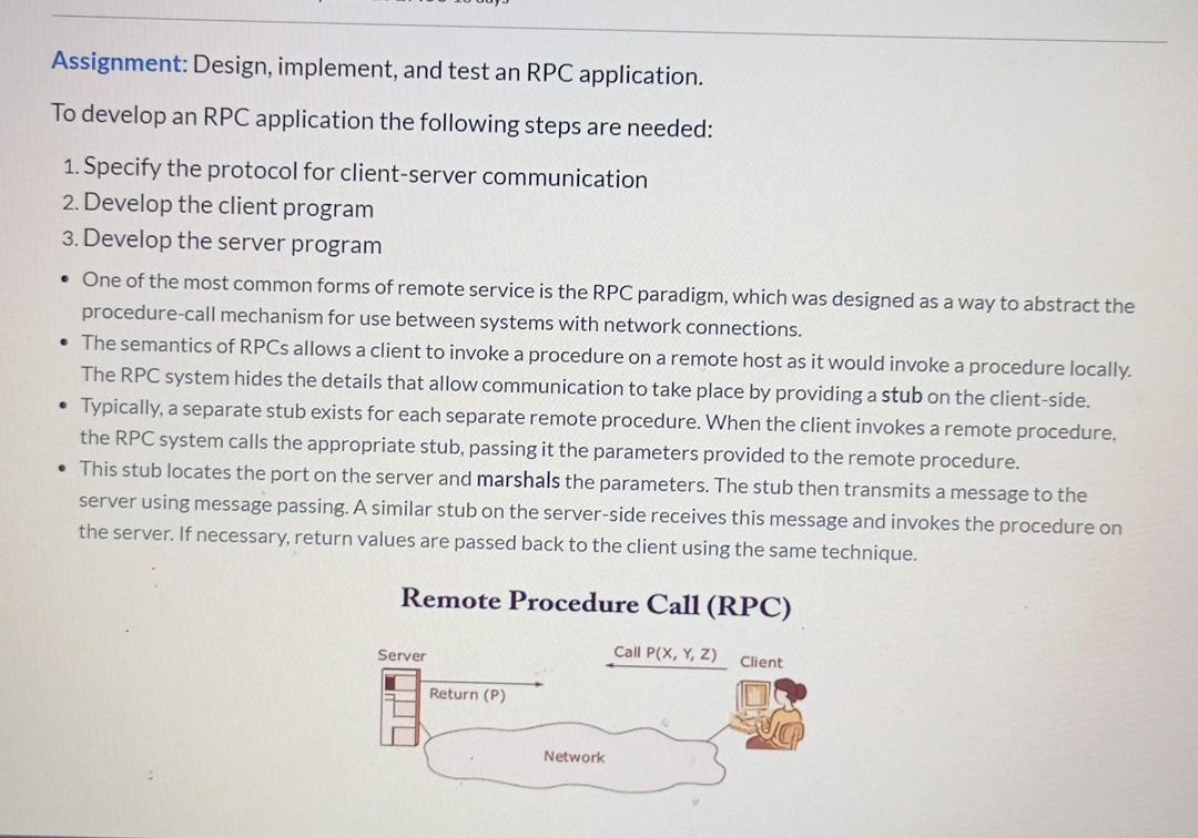 Solved Assignment Design Implement And Test An Rpc 