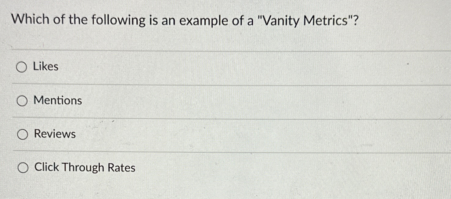 Solved Which of the following is an example of a "Vanity | Chegg.com