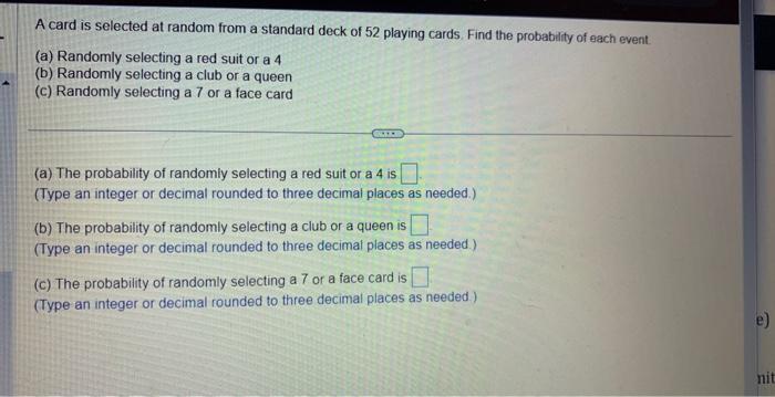 Solved A card is selected at random from a standard deck of | Chegg.com