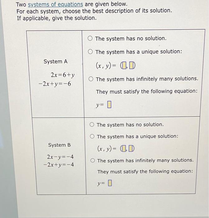 Solved Two systems of equations are given below. For each | Chegg.com