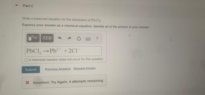 Solved Part A Write a balanced equation for the dissolution | Chegg.com