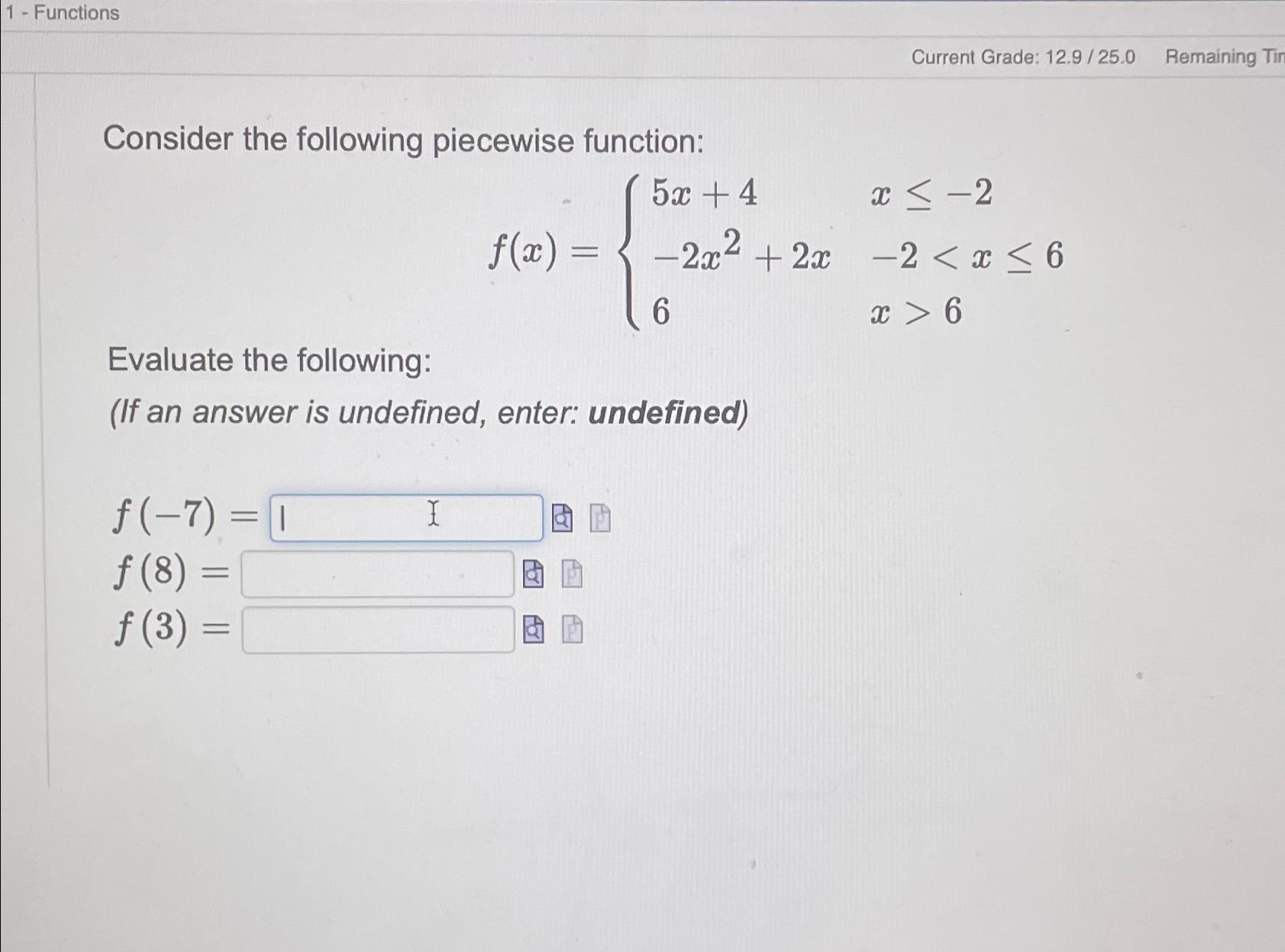 Solved 1 - ﻿FunctionsCurrent Grade: | Chegg.com