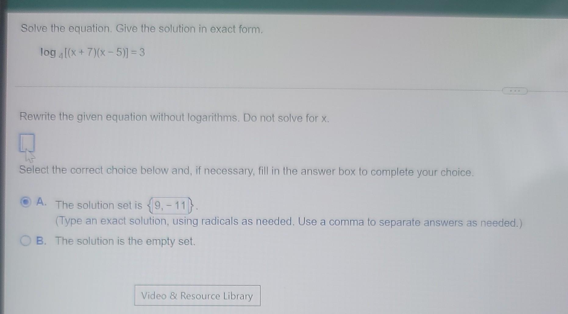 Solved Solve the equation. Give the solution in exact form. | Chegg.com