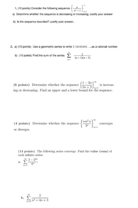 Solved 1. (10 points) Consider the following sequence | Chegg.com