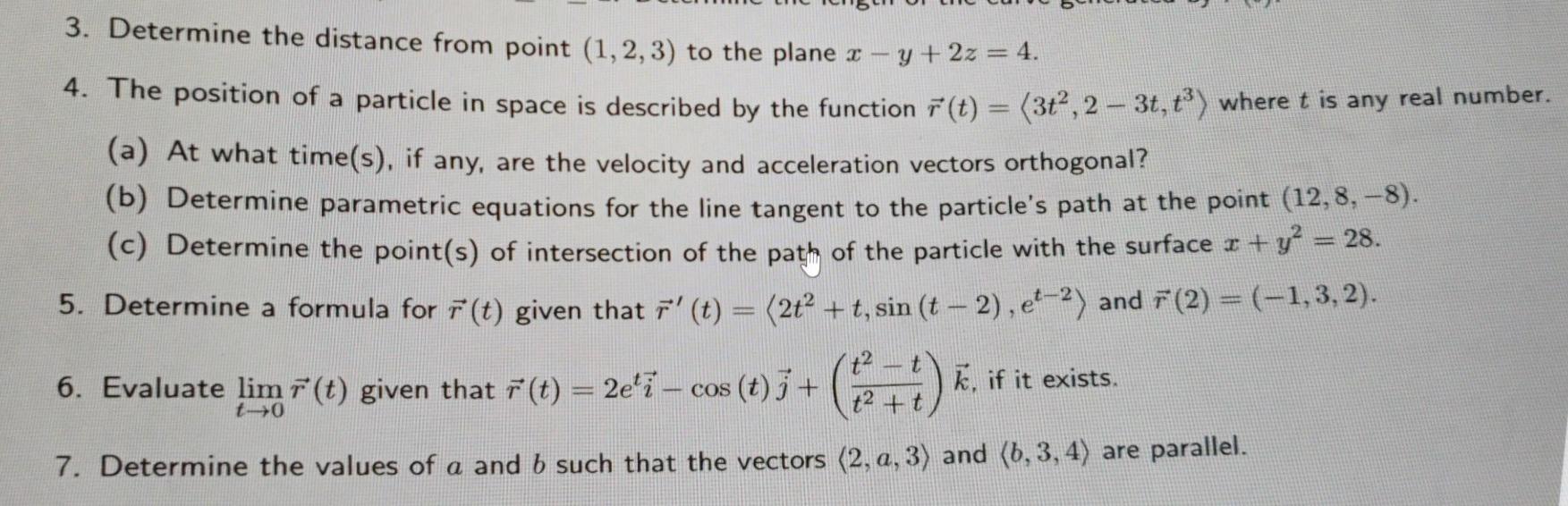 Solved 3. Determine the distance from point (1, 2, 3) to the | Chegg.com