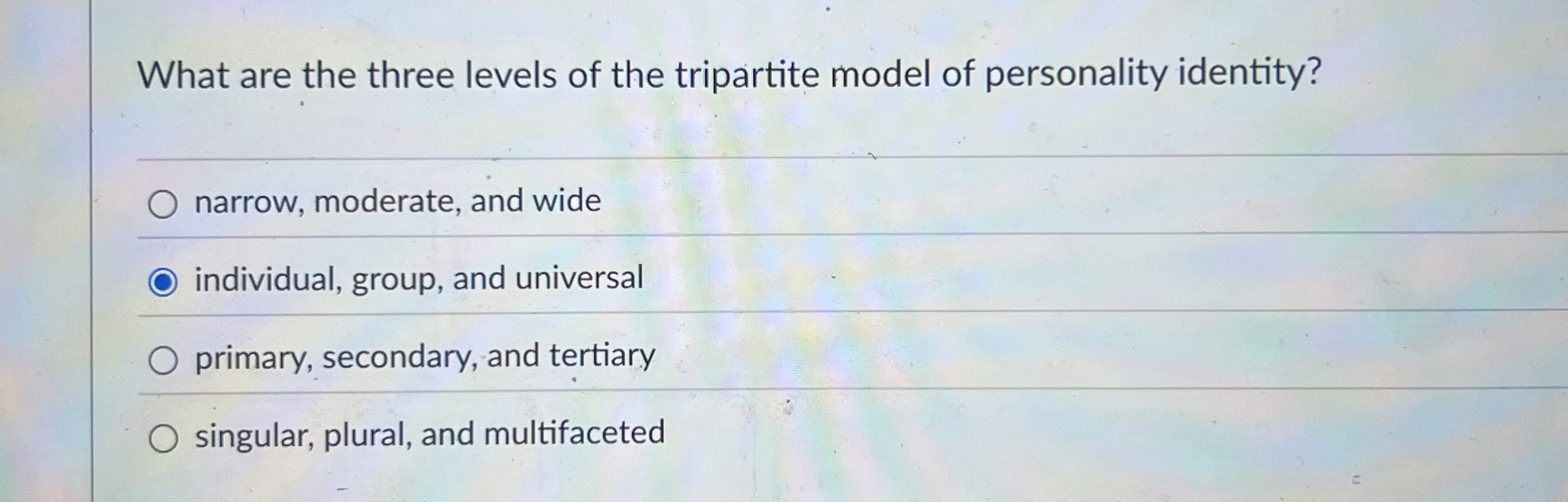 Solved What are the three levels of the tripartite model of | Chegg.com