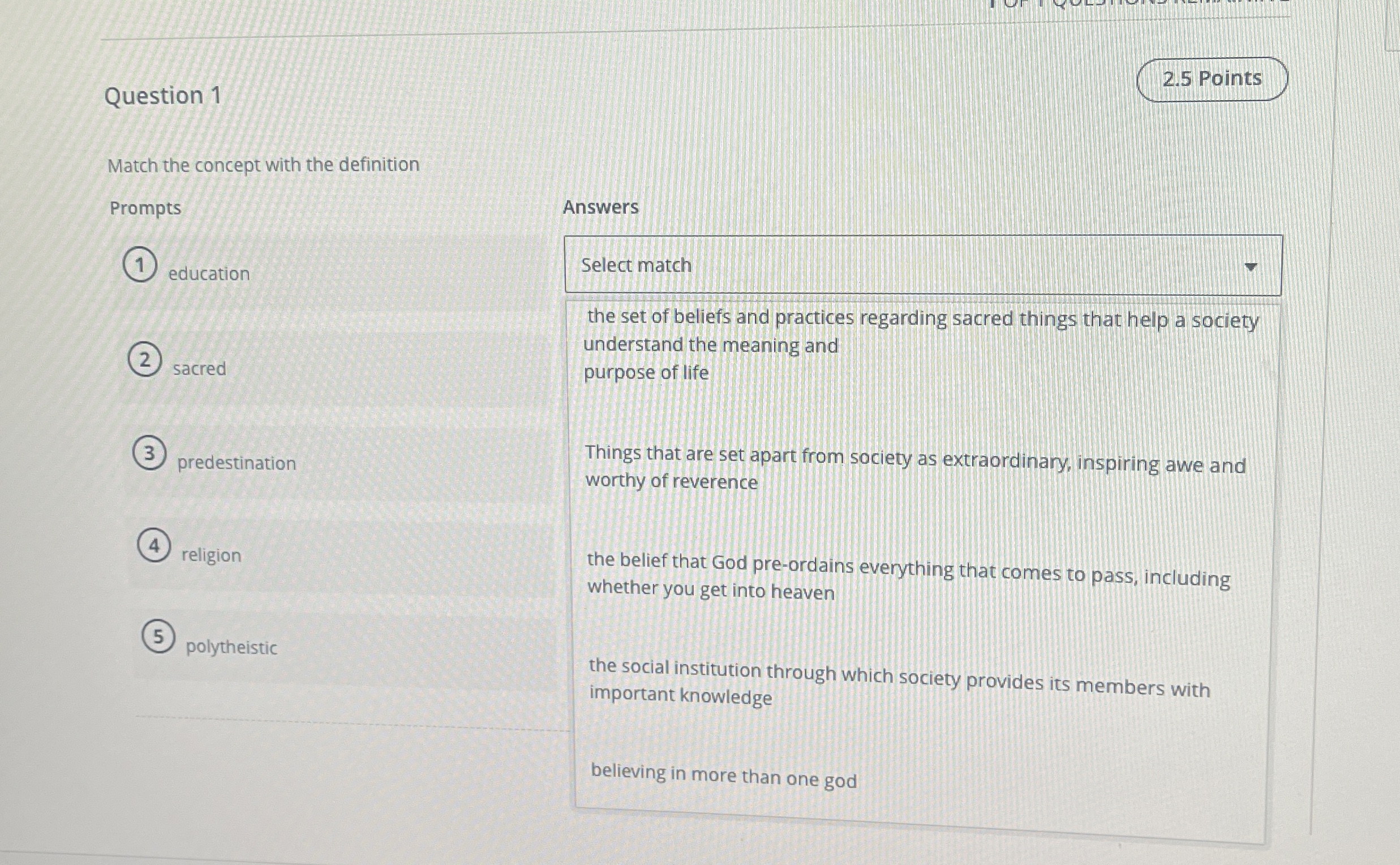 Solved 2.5 ﻿PointsQuestion 1Match the concept with the | Chegg.com