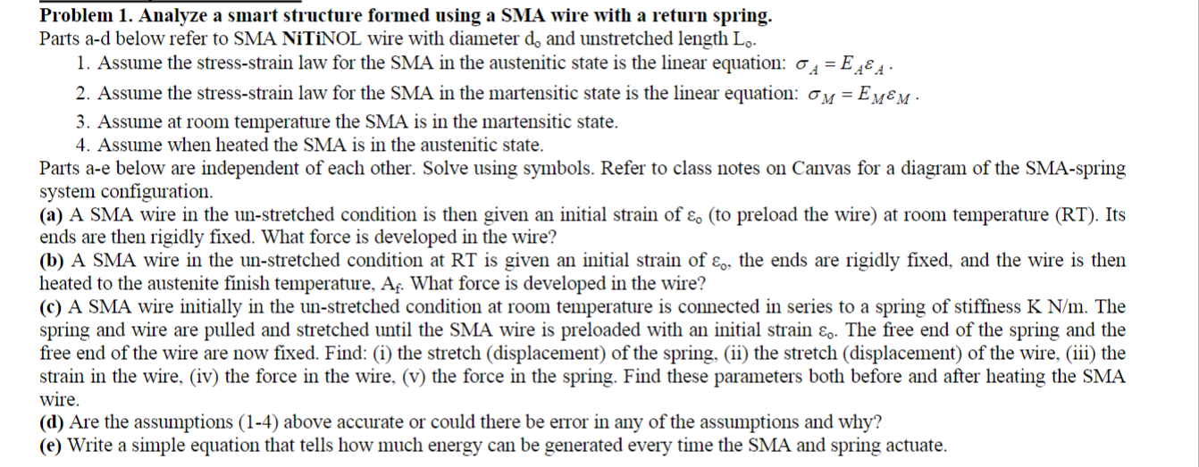 Solved Analyze a smart structure formed using a SMA wire | Chegg.com