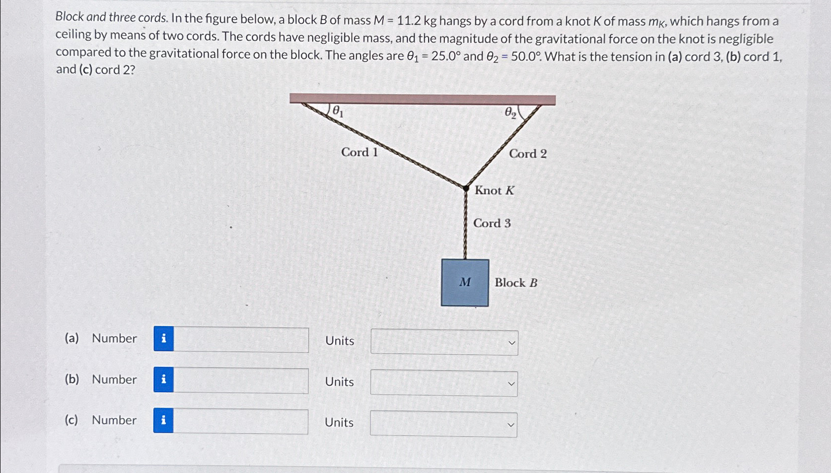 Solved Block and three cords. In the figure below, a block B | Chegg.com
