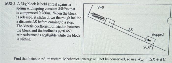 Solved AUS-5 A 3 kg block is held at rest against a spring | Chegg.com