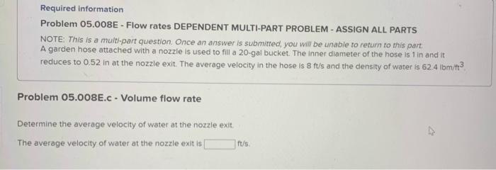 Solved Required information Problem 05.008E - Flow rates | Chegg.com