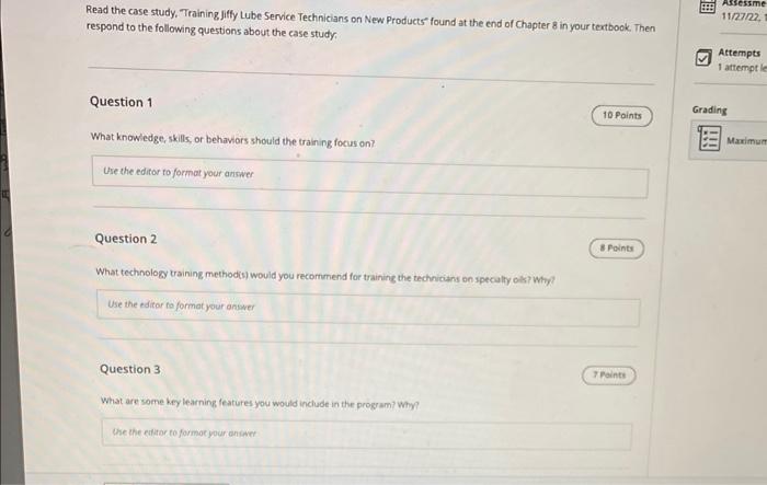 Solved Read the case study. Training jiffy Lube Service | Chegg.com