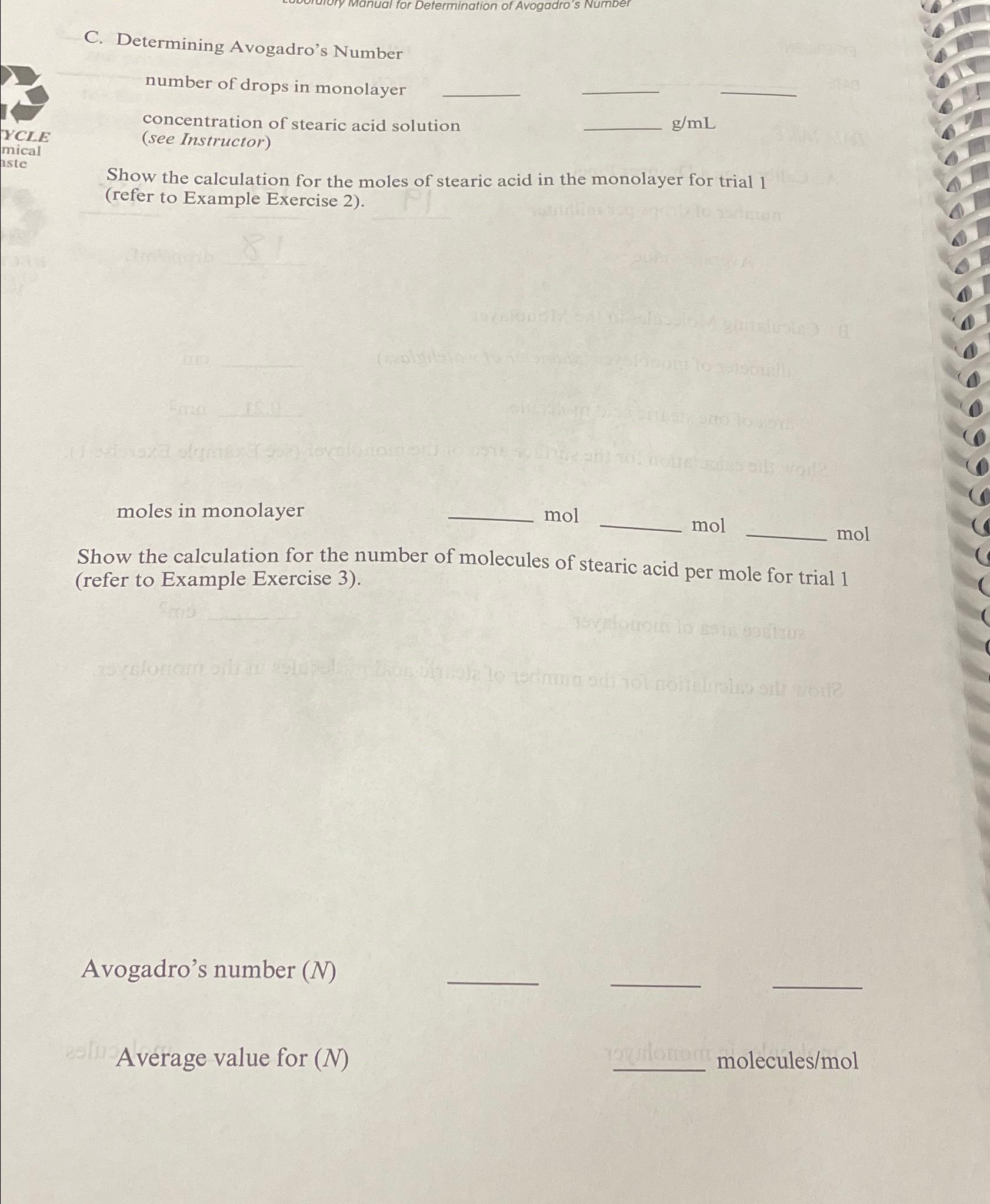 Solved C. ﻿Determining Avogadro's Numbernumber of drops in | Chegg.com