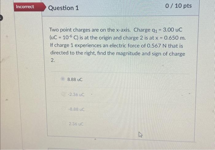 Solved Two point charges are on the x-axis. Charge q1=3.00uC | Chegg.com