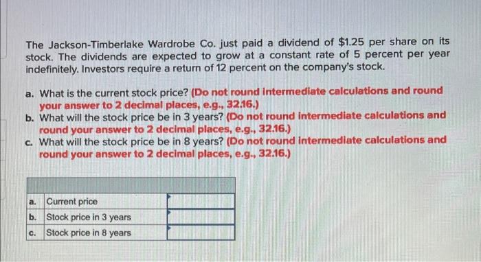 Solved The Jackson-Timberlake Wardrobe Co. just paid a | Chegg.com