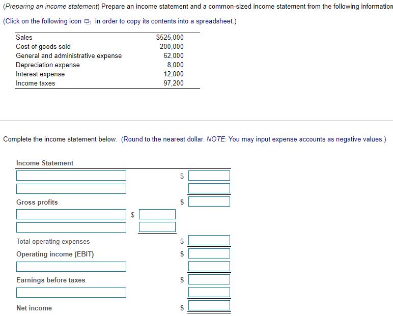 Solved Preparing An Income Statement ﻿prepare An Income