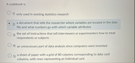 Solved A codebook isonly used in existing statistics | Chegg.com