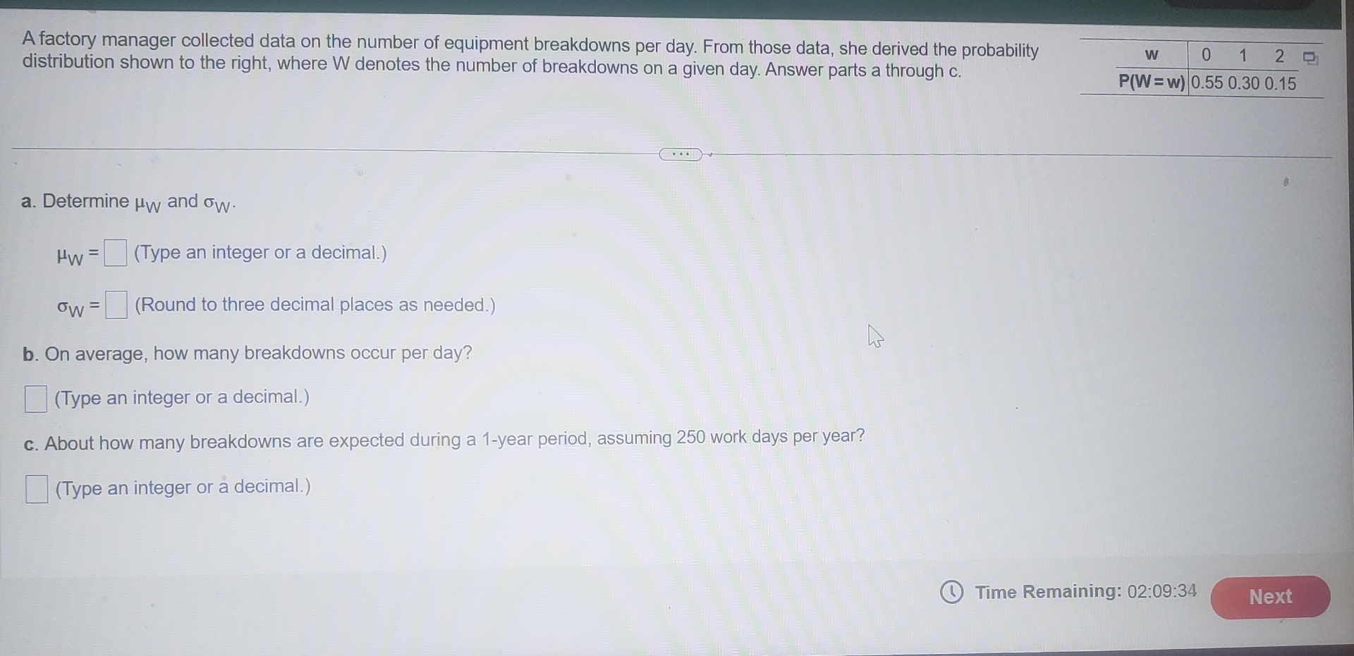 Solved A factory manager collected data on the number of | Chegg.com