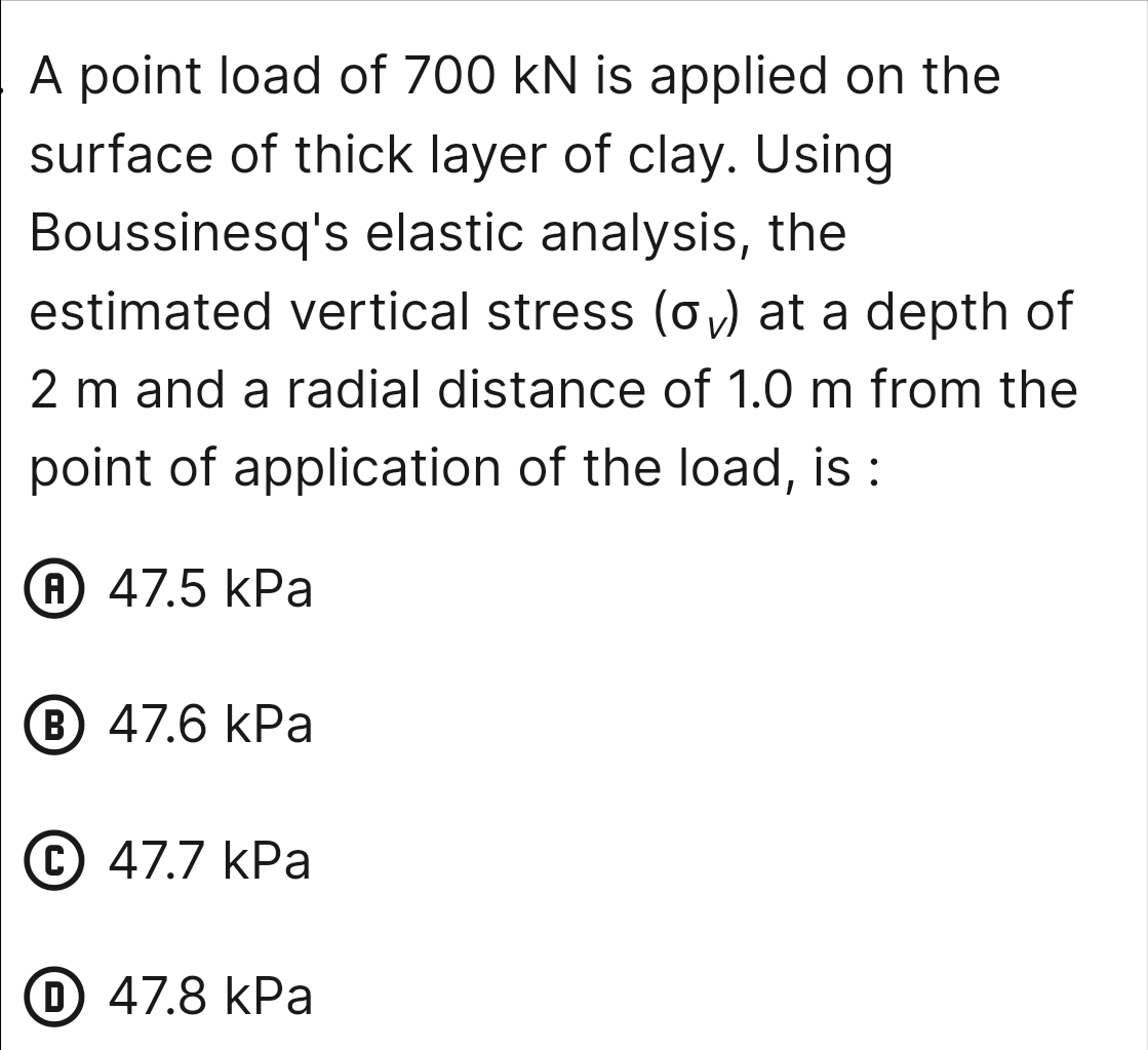 Solved A point load of 700kN ﻿is applied on the surface of | Chegg.com